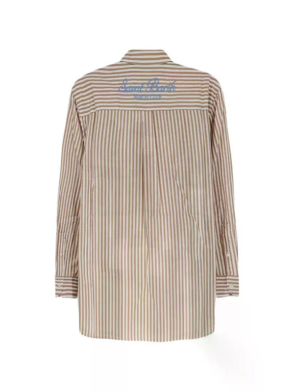 MC2 SAINT BARTH Striped Logo Embroidered Shirt - Neutrals