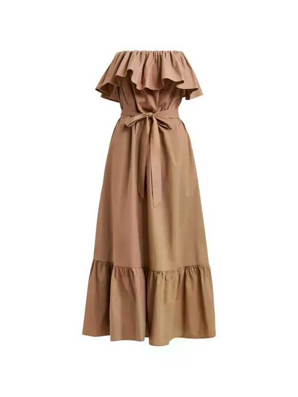 Essentiel Antwerp Strapless Ruffled Maxi Dress - Brown