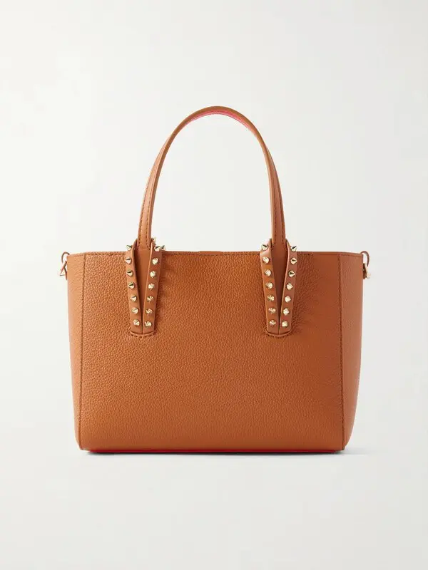 CHRISTIAN LOUBOUTIN Cabata Mini Spiked Textured-leather Tote - Brown