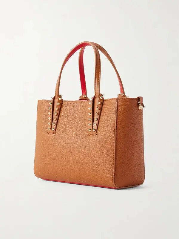CHRISTIAN LOUBOUTIN Cabata Mini Spiked Textured-leather Tote - Brown