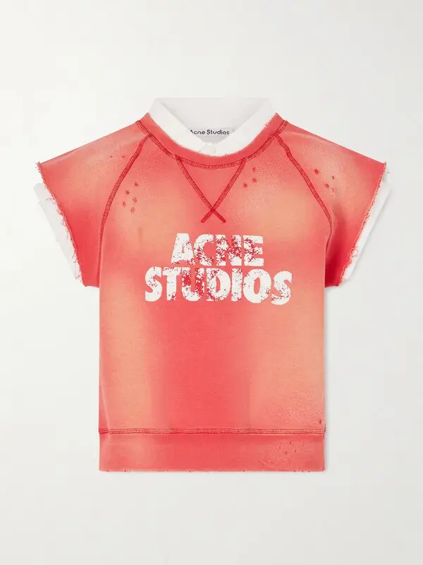 Acne Studios Frayser Printed Cotton-jersey Sweatshirt With Layered Underlayer - Red