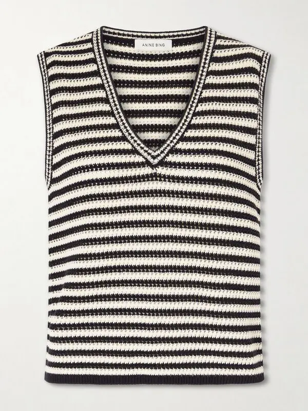 ANINE BING Lowen Striped Cotton-blend Sweater Vest