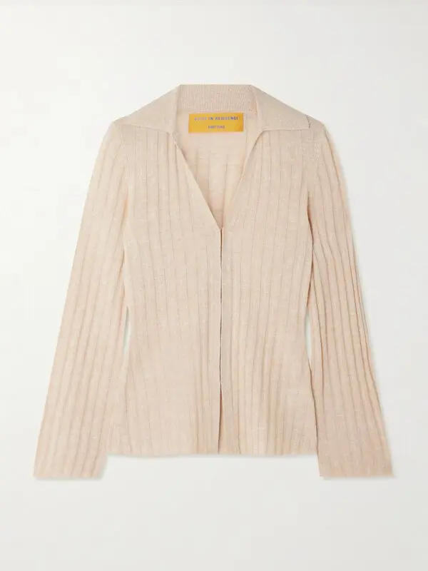 Guest In Residence Breezy Ribbed Cashmere And Linen-blend Cardigan - Brown