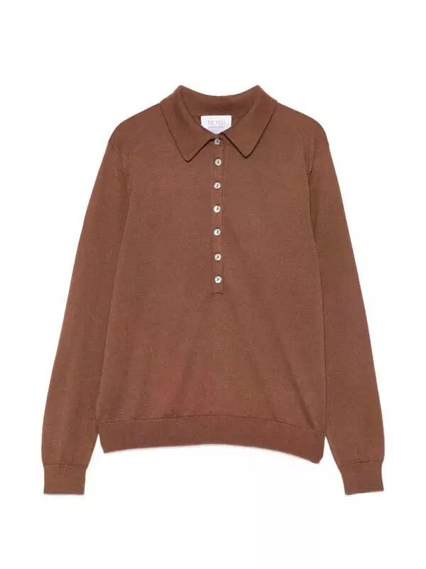 BEYOU Buttoned Long Sleeve Polo Shirt
