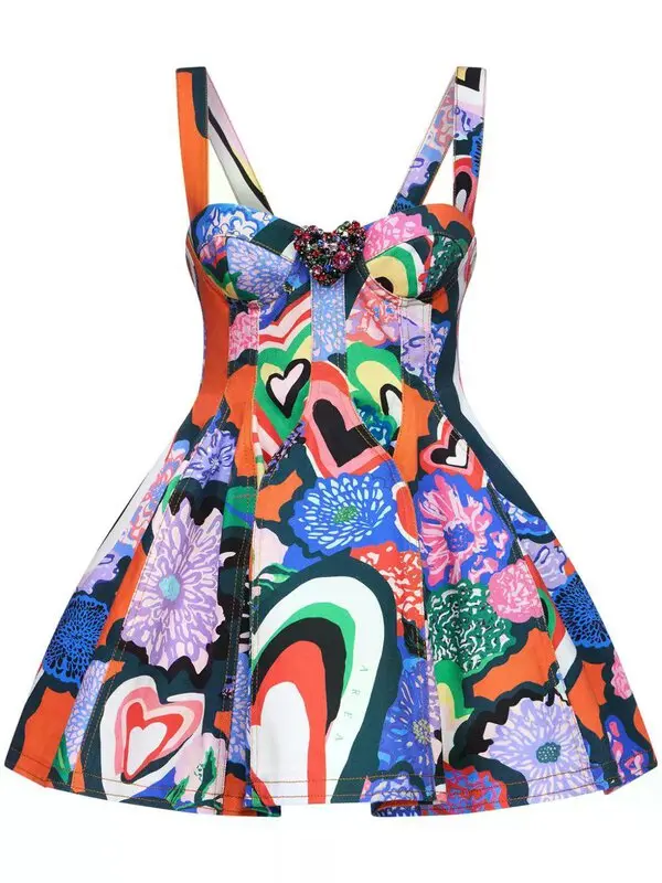 AREA Heart-print Flared Mini Dress