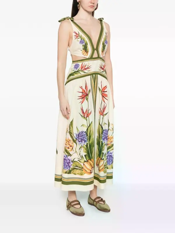 Farm Rio Cut-out Floral Print Midi Dress