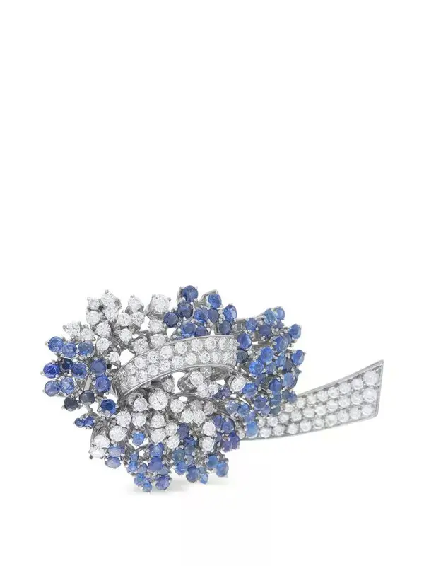 LB EXCLUSIVE Platinum Diamond And Sapphire Brooch - Silver