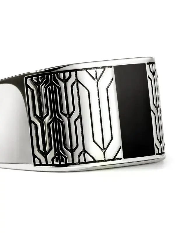 John Hardy Sterling Engraved Onyx Ring