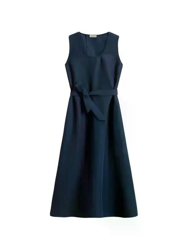Woolrich Belted Midi Dress With Round Neck - Blue