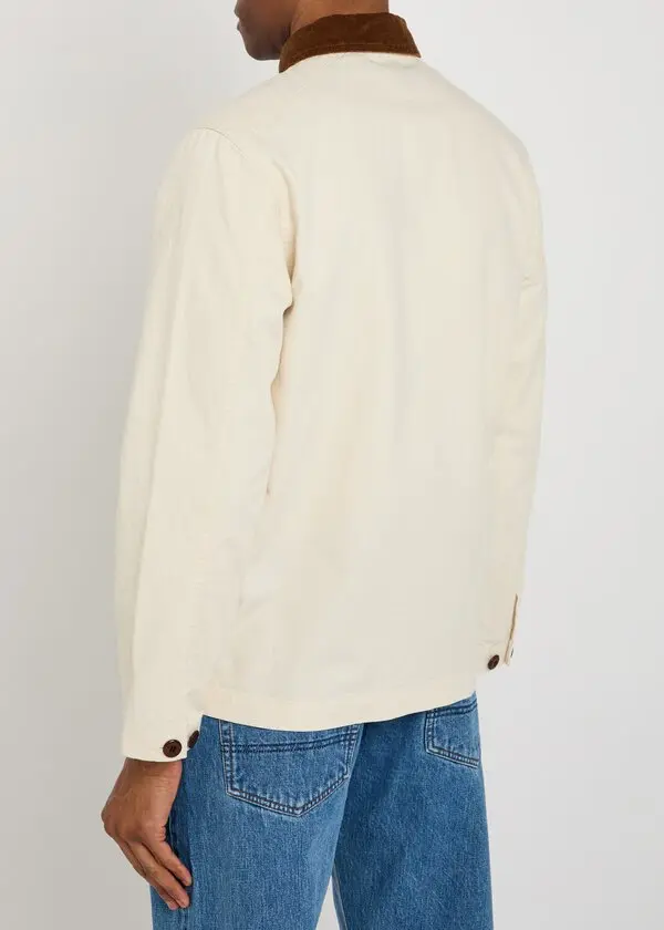 DRAKE'S Corduroy Collar Cotton-twill Overshirt - Ecru