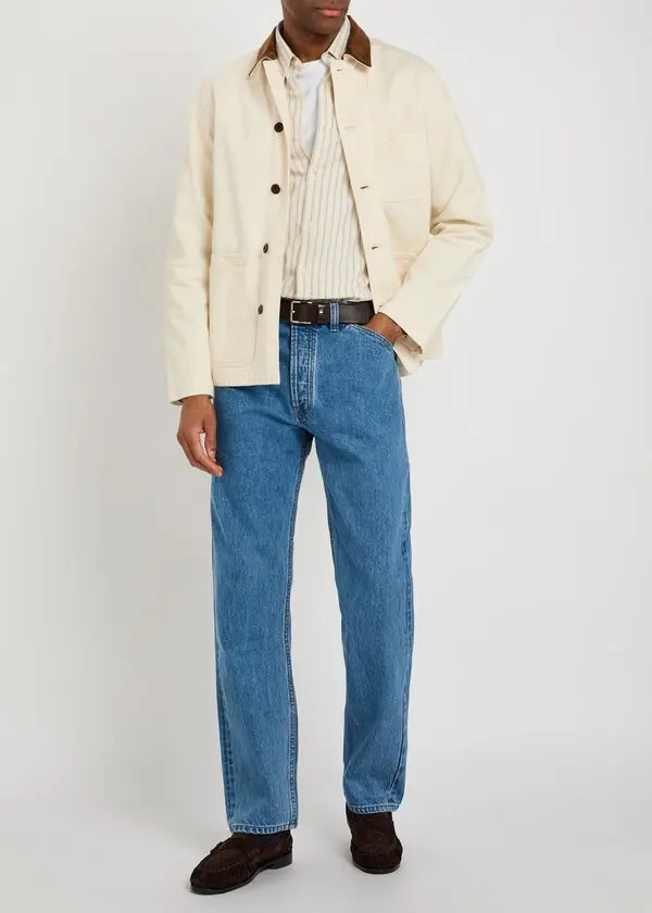 DRAKE'S Corduroy Collar Cotton-twill Overshirt - Ecru