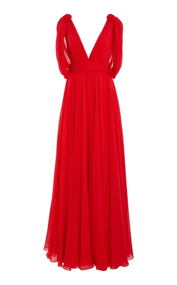 Giambattista Valli Gathered Georgette Dress - Red