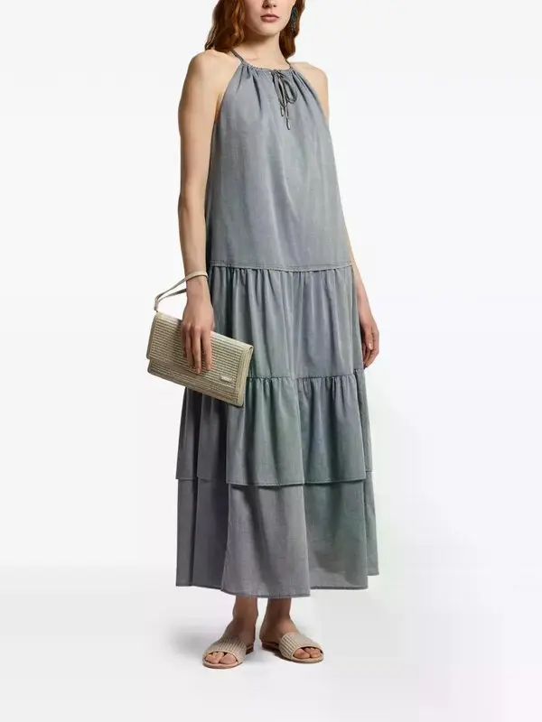 Peserico Tiered Maxi Dress With Drawstring Neckline - Blue