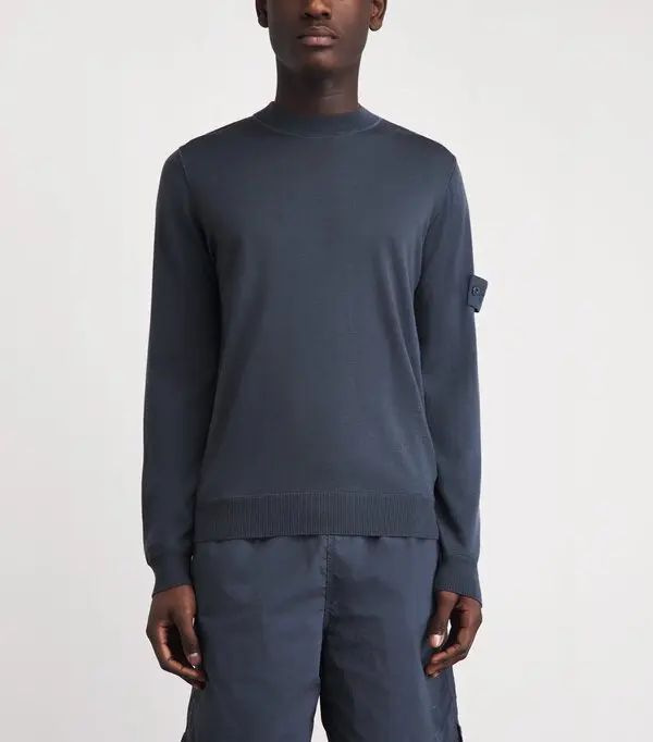 Stone Island Virgin Wool Crew Neck Sweater - Blue