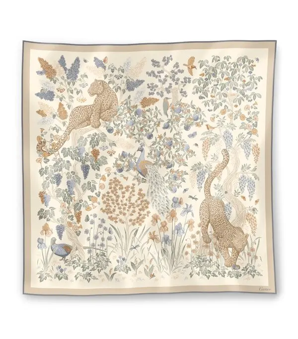 Cartier Silk Blooming Panthère Square Scarf - Beige