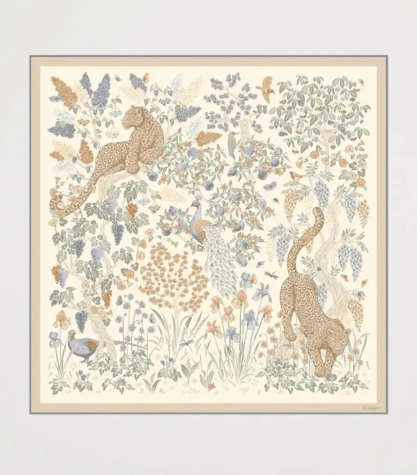 Cartier Silk Blooming Panthère Square Scarf - Beige
