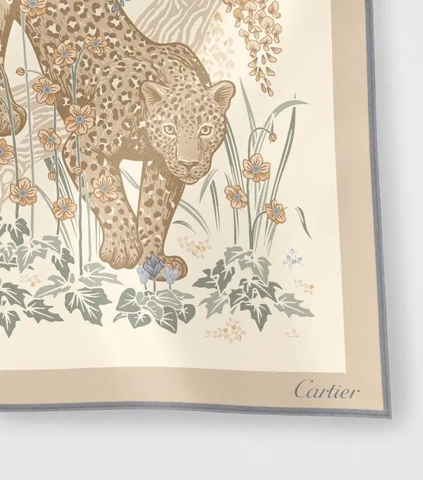 Cartier Silk Blooming Panthère Square Scarf - Beige