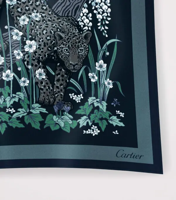 Cartier Silk Blooming Panthère Square Scarf - Navy