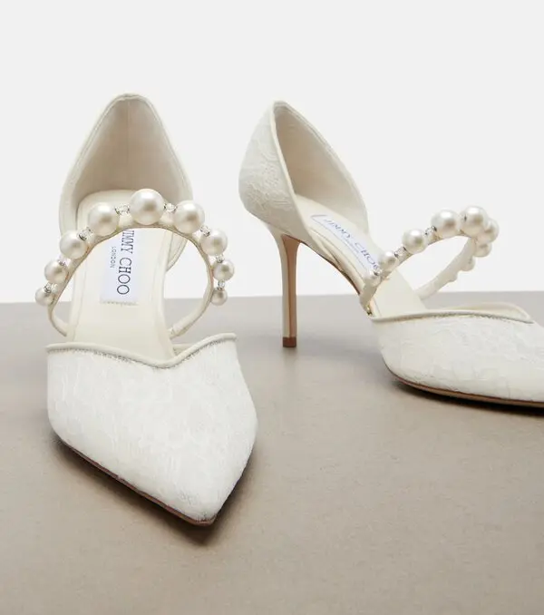 JIMMY CHOO Aurelie Faux Pearl-embellished Lace Pumps