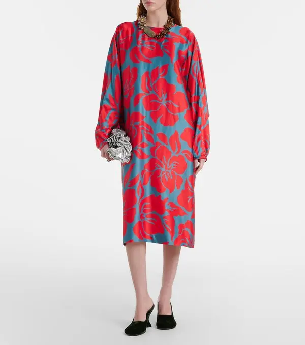 Dries Van Noten Floral Satin Midi Dress