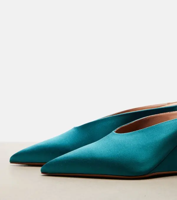Alaïa Cube Satin Wedge Mules - Turquoise