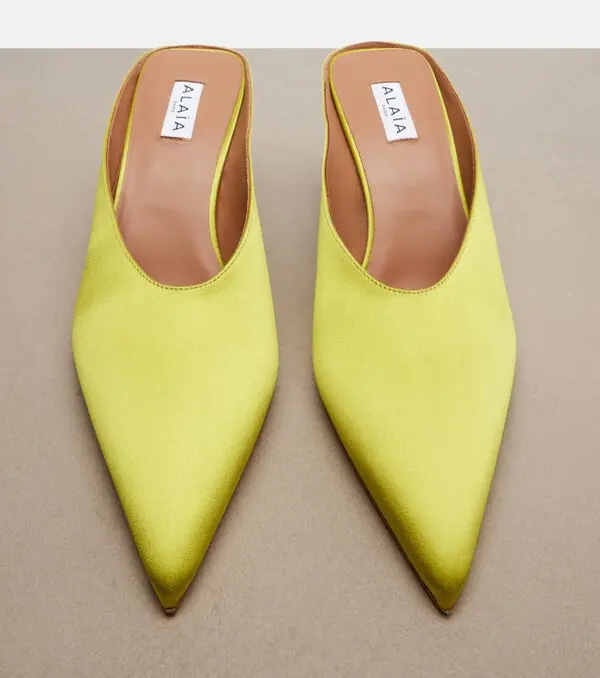 Alaïa Cube Satin Wedge Mules - Yellow