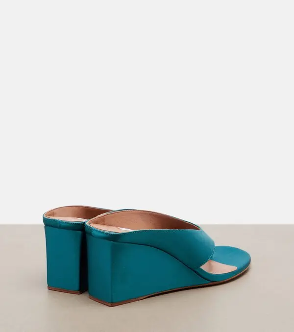 Alaïa Cube Satin Wedge Thong Sandals - Blue