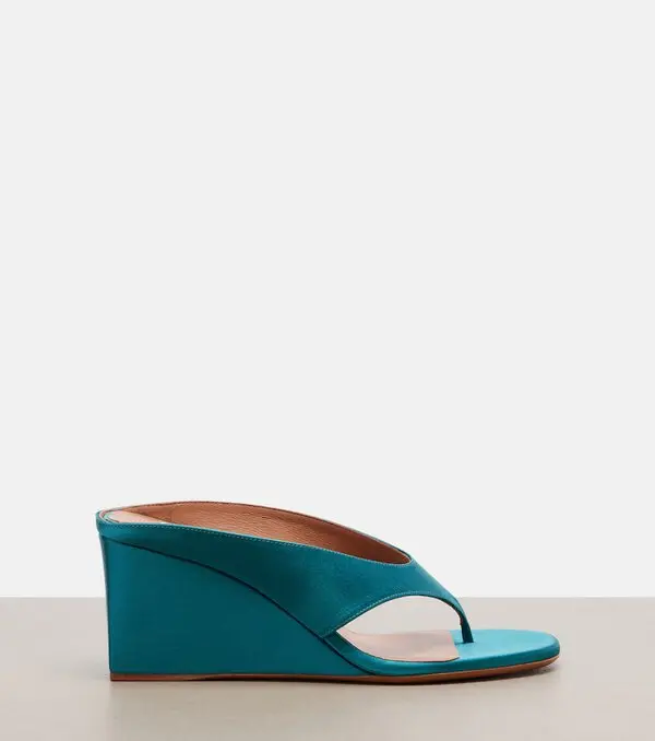 Alaïa Cube Satin Wedge Thong Sandals - Blue