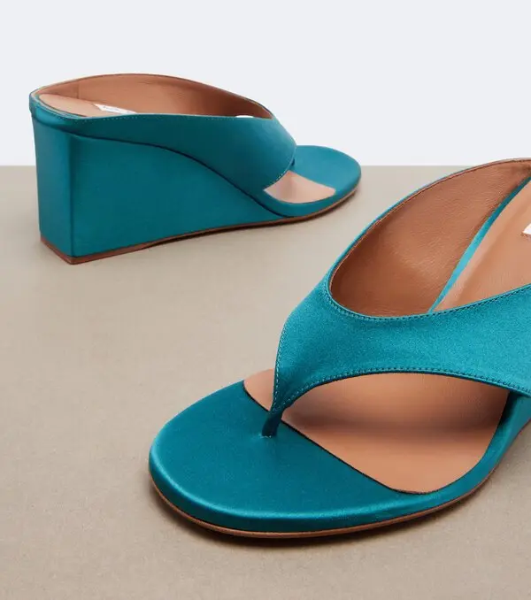 Alaïa Cube Satin Wedge Thong Sandals - Blue