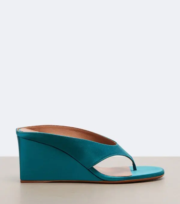 Alaïa Cube Satin Wedge Thong Sandals - Blue