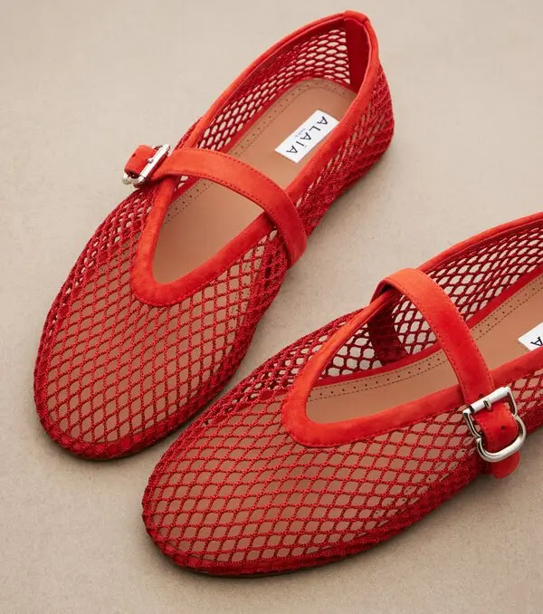 Alaïa Suede-trimmed Fishnet Ballet Flats - Red