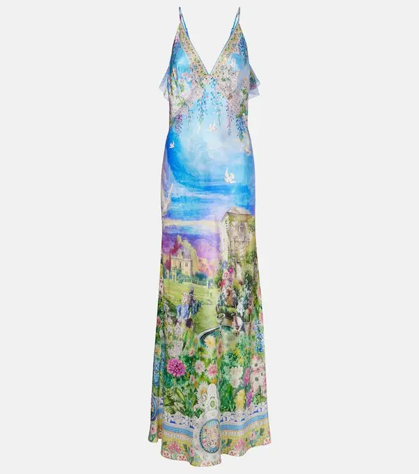 Camilla Printed Silk Slip Dress - Multicoloured