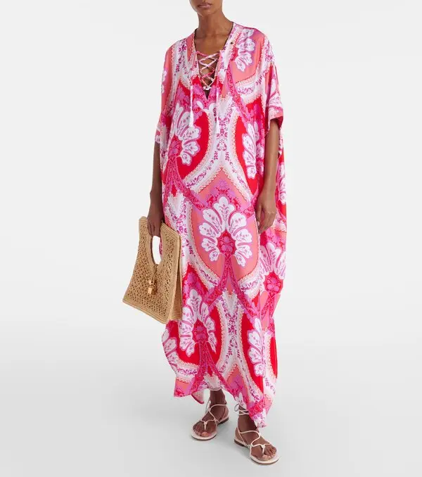 Melissa Odabash Carlotta Printed Satin Kaftan - Multicoloured