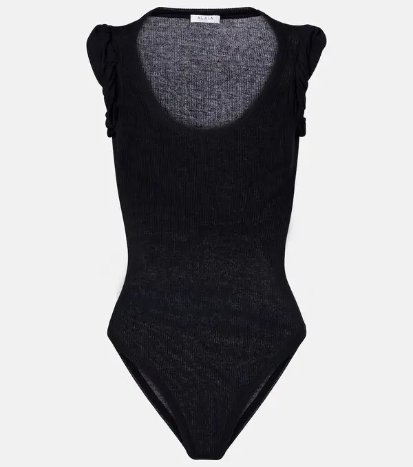 Alaïa Ribbed-knit Bodysuit With Snap-button Closure - Black