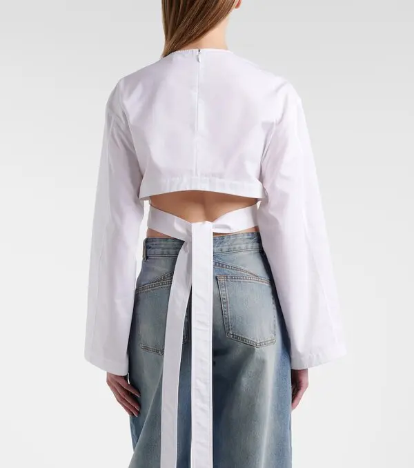 Alaïa Cotton Poplin Cropped Top With Belt In Blanc