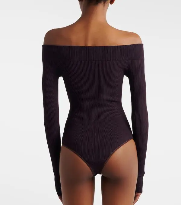Alaïa Ribbed-knit Off-shoulder Bodysuit