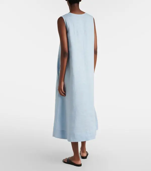 Asceno Nisha Linen Midi Dress - Blue