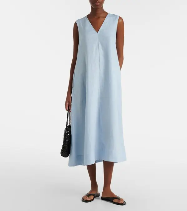 Asceno Nisha Linen Midi Dress - Blue