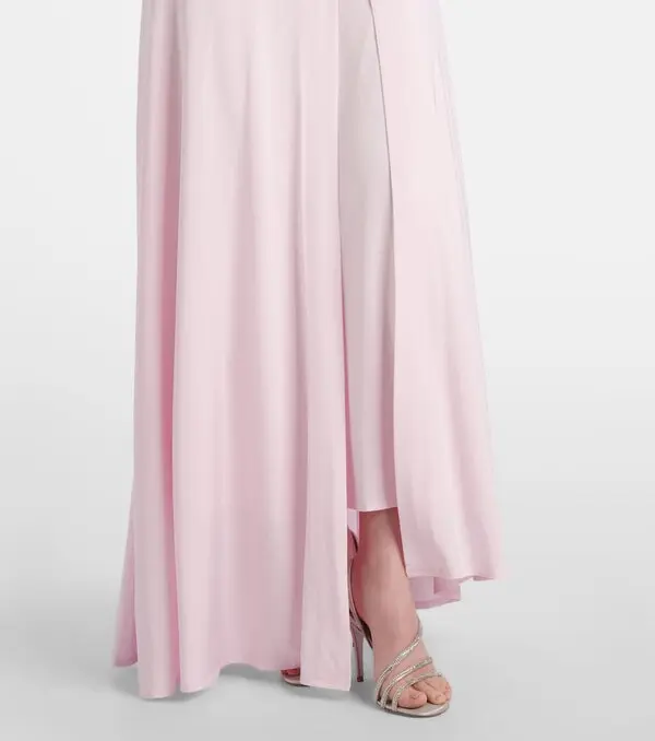 SELF-PORTRAIT Ruched Asymmetric Jersey Maxi Dress