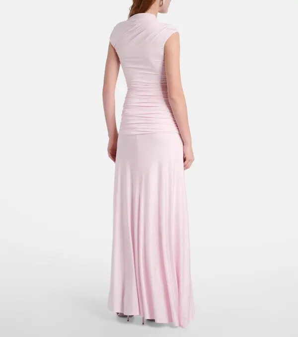 SELF-PORTRAIT Ruched Asymmetric Jersey Maxi Dress