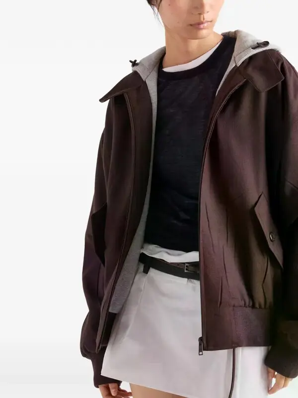 Prada Hooded Rush-stitch Jacket - Brown