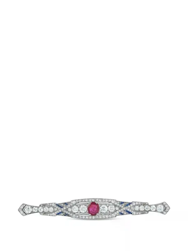 LB EXCLUSIVE Platinum Diamond And Ruby Brooch - Silver