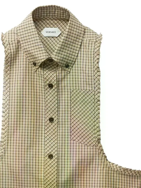 Versace Check Frayed Sleeveless Shirt - Neutrals