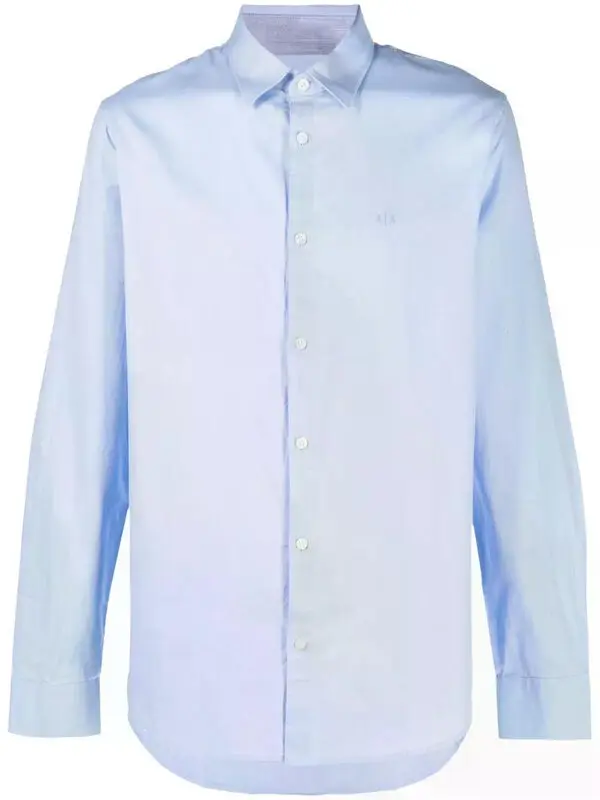 Armani Exchange Logo-embroidered Long-sleeve Cotton Shirt - Blue