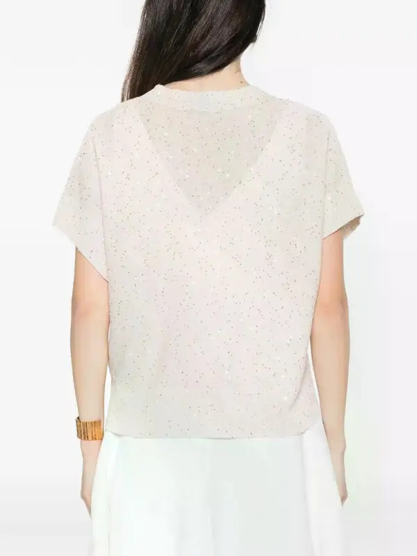 Antonelli Firenze Sequin Embellished V-neck Top - Neutrals