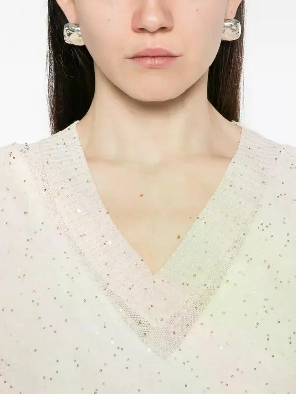 Antonelli Firenze Sequin Embellished V-neck Top - Neutrals