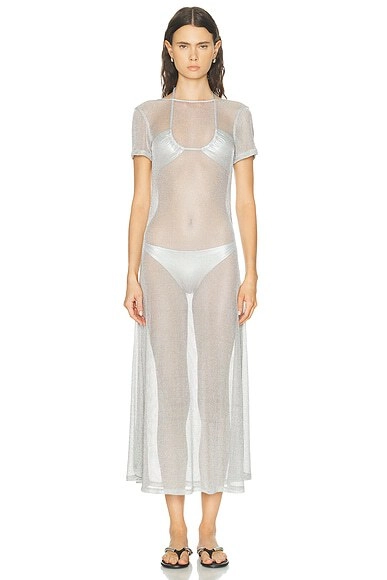 Staud Le Havre Metallic Mesh Dress - Silver