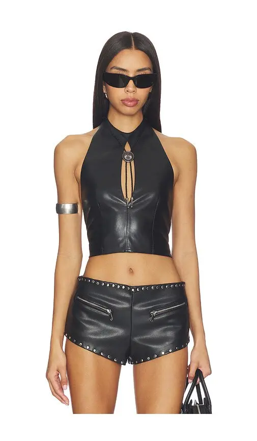 LAMARQUE Stella Faux Leather Keyhole Halter Top