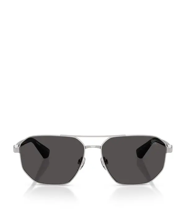 Burberry Aviator Sunglasses With Gold Tone Frame - Silver