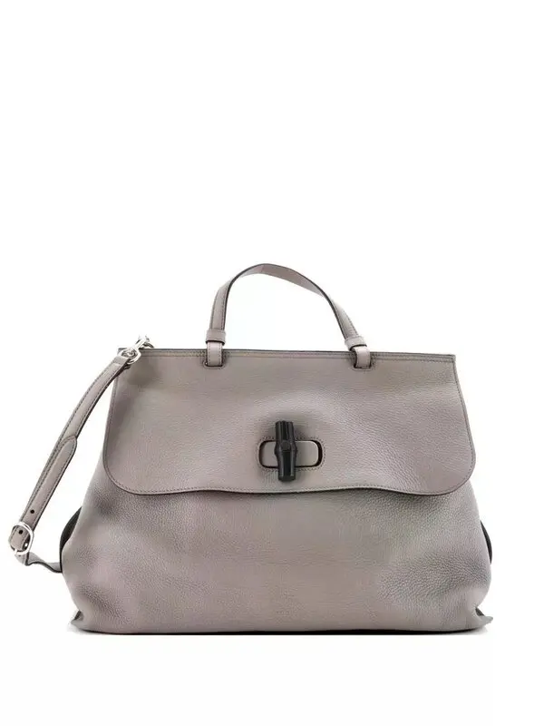 Gucci Bamboo Daily Top Handle Bag Leather Satchel - Grey